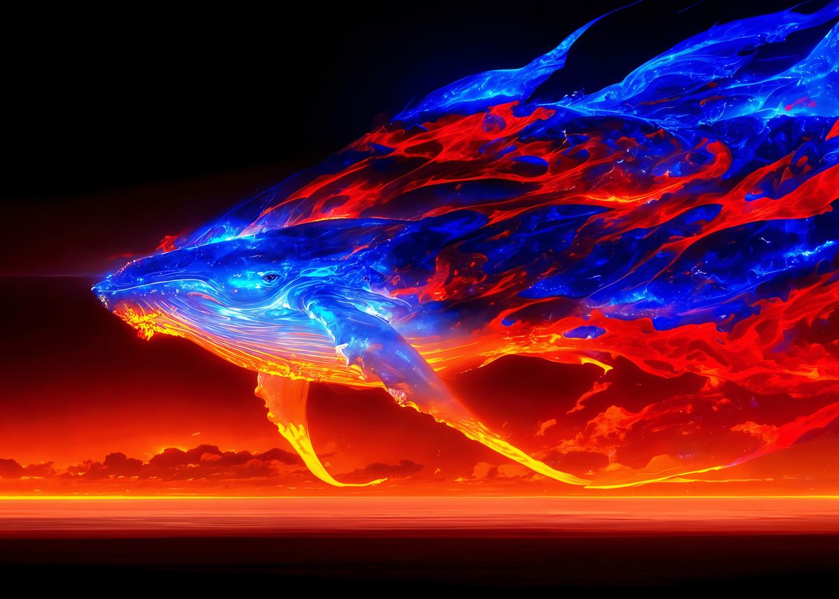 'Cosmic Fire Whale' Poster, picture, metal print, paint by ...