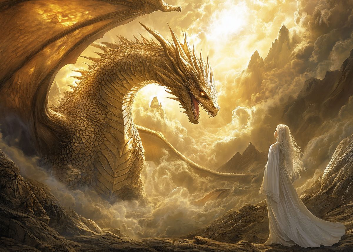 'Golden Dragon and Woman' Poster, picture, metal print, paint by Luna ...