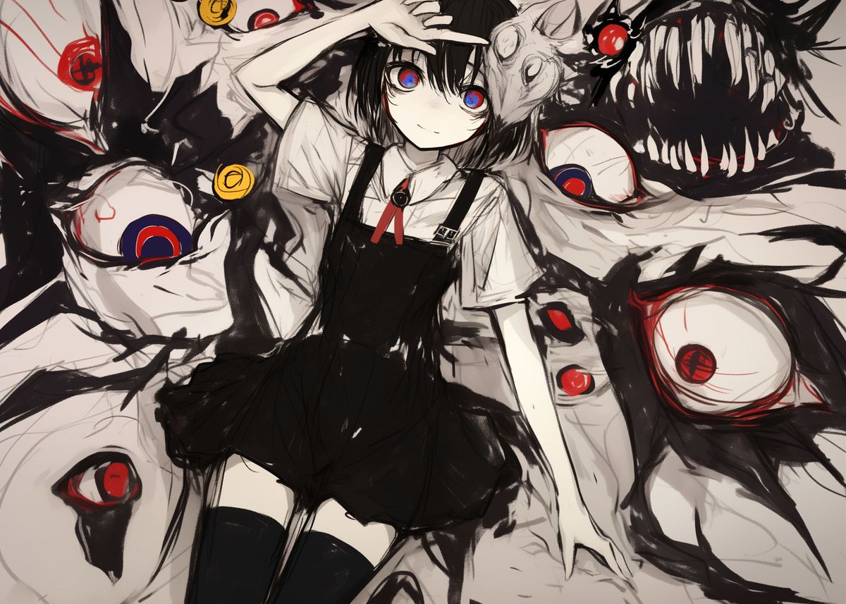 'Anime Girl Surrounded by Eyes' Poster, picture, metal print, paint by ...
