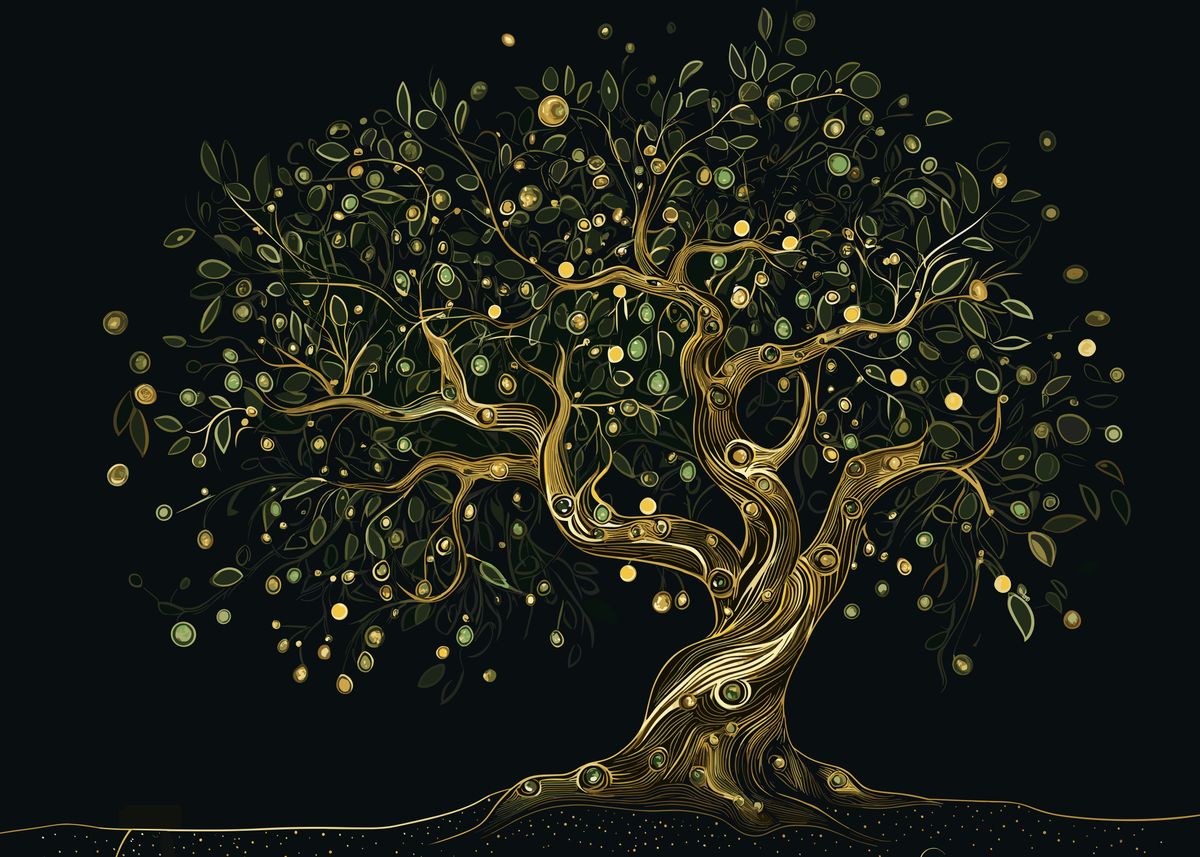 'Starry Golden Olive Tree of Life' Poster, picture, metal print, paint ...