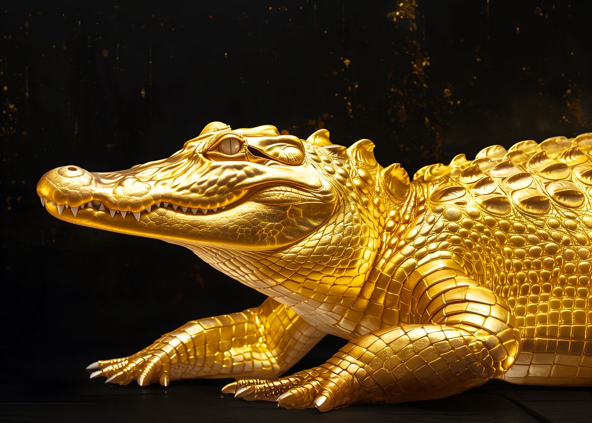 'Golden Alligator' Poster, picture, metal print, paint by Cat Grafic ...