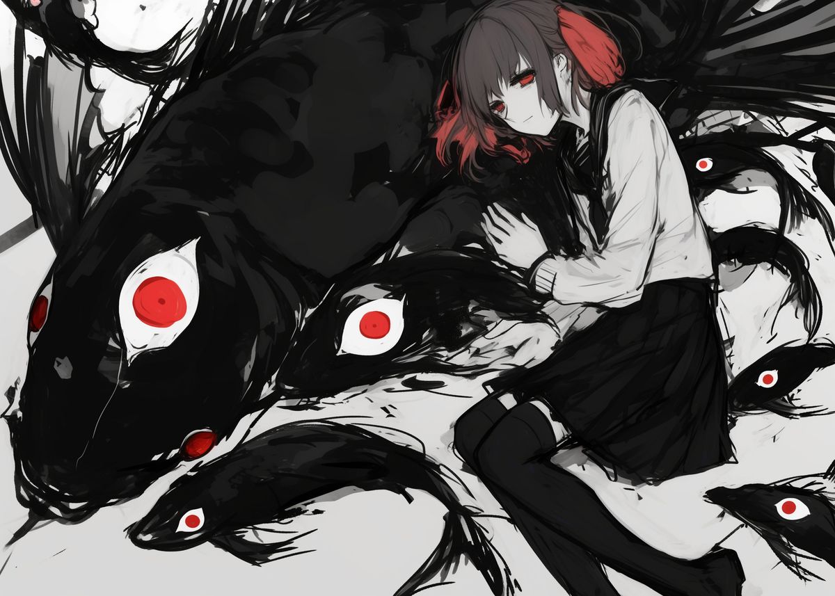 'Anime Girl with Fish' Poster, picture, metal print, paint by Shinryou ...