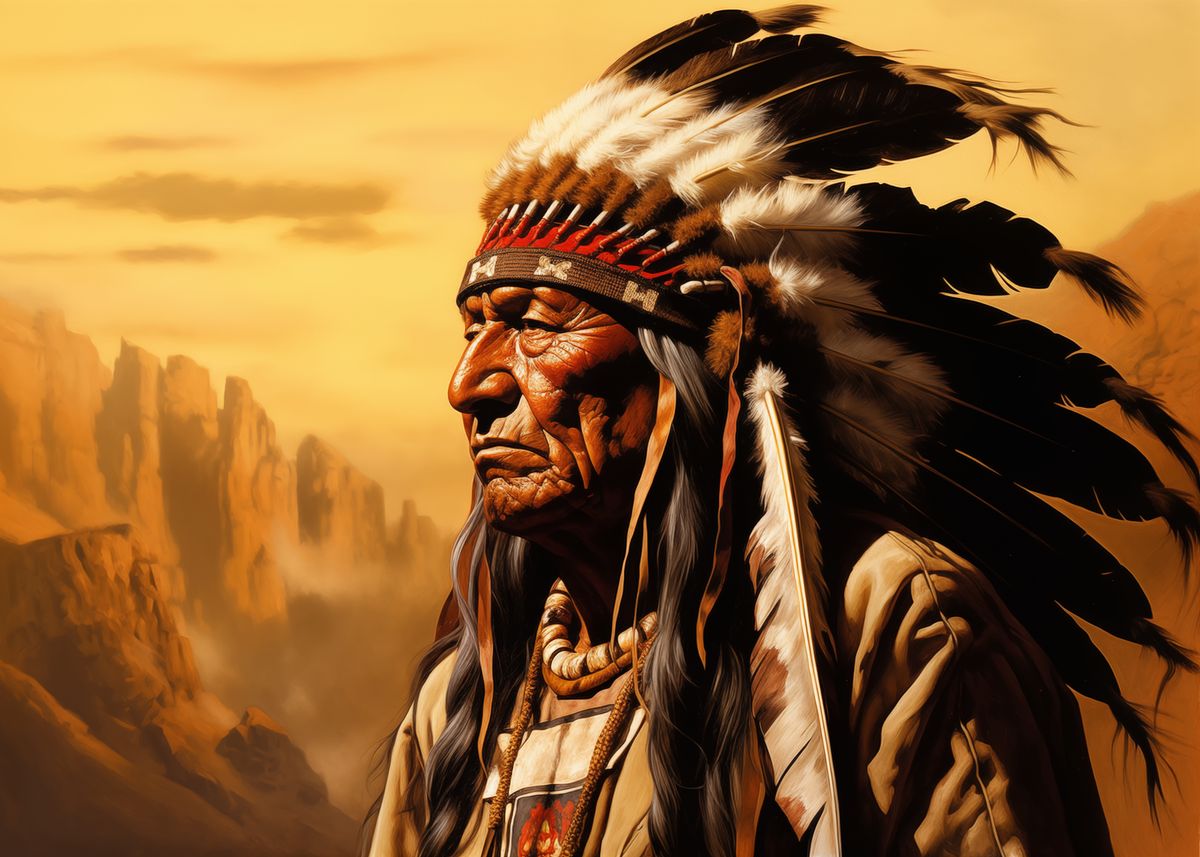 'Native American Chief Portrait' Poster, picture, metal print, paint by ...