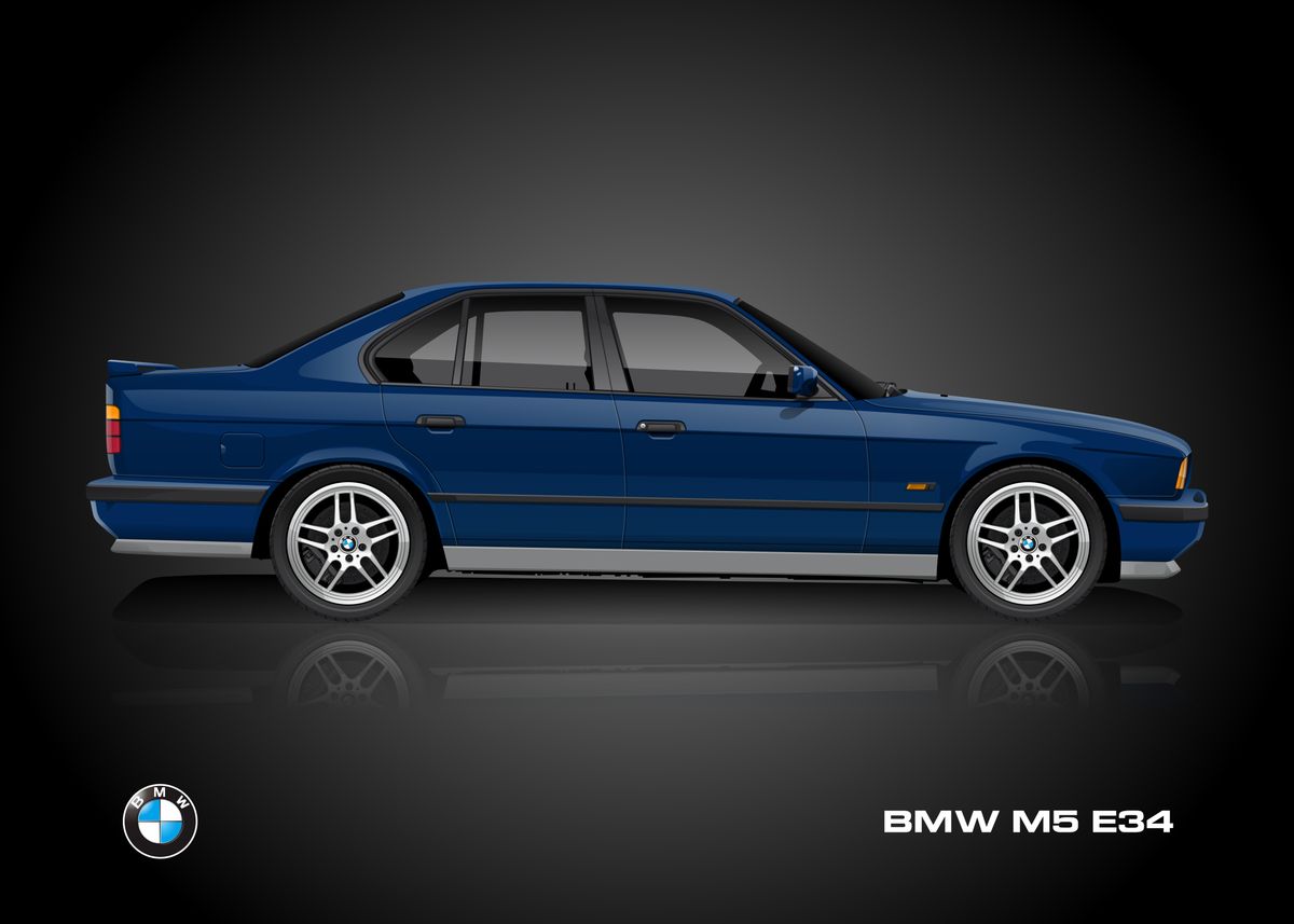 'BMW M5 E34 Side View' Poster, picture, metal print, paint by ...