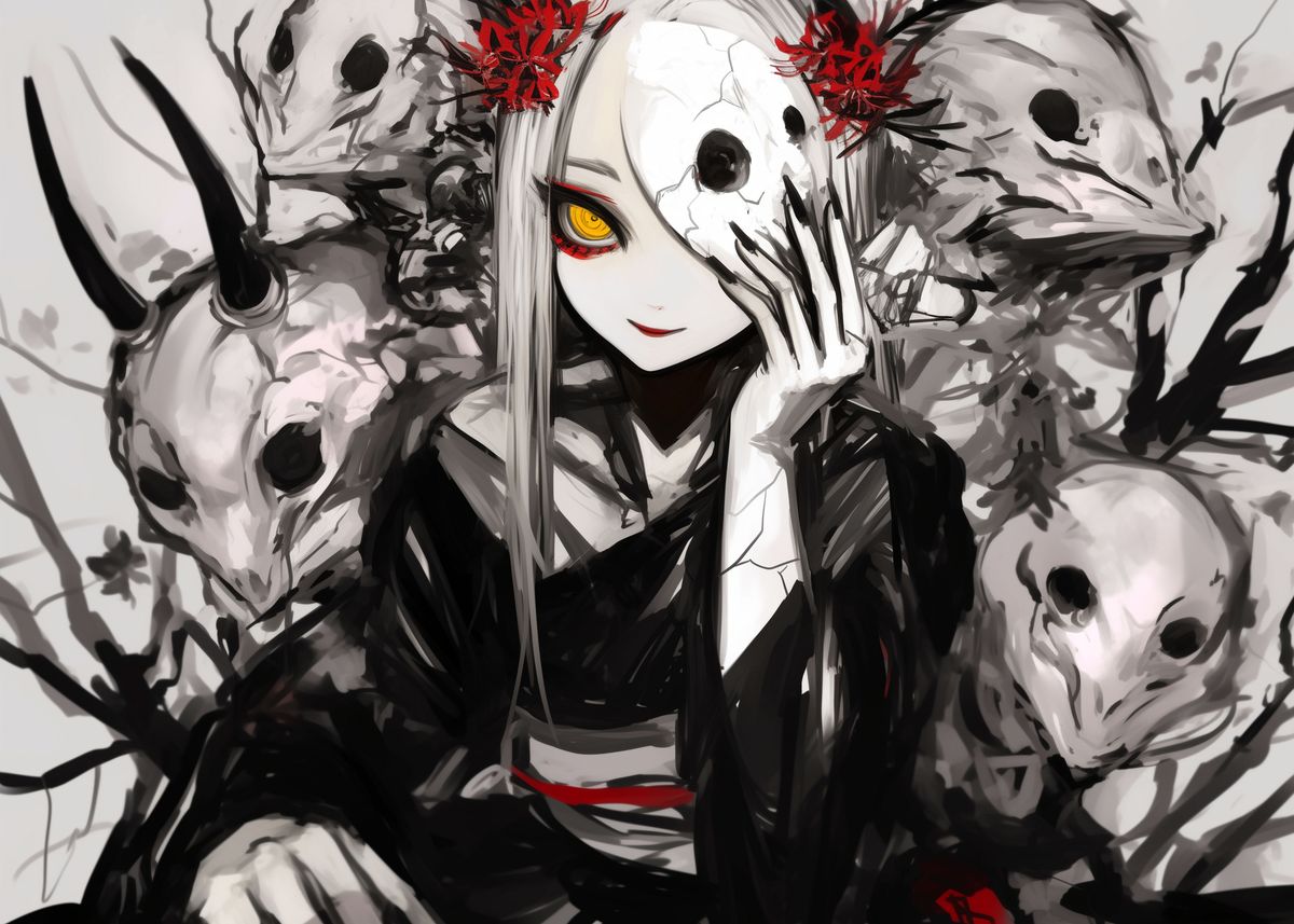 Anime Girl With Skull Mask Poster Picture Metal Print Paint By