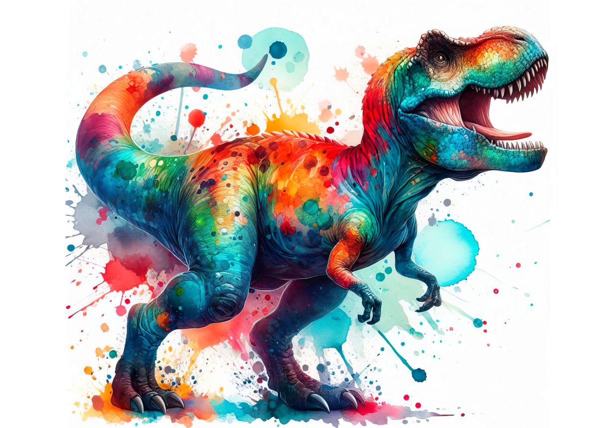 'Colorful T-Rex' Poster, picture, metal print, paint by viart | Displate