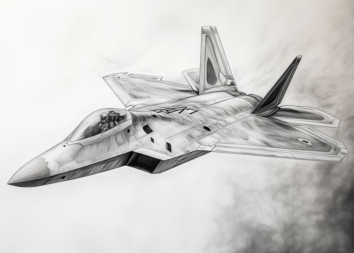 'F-22 Raptor Jet Drawing' Poster, picture, metal print, paint by ...