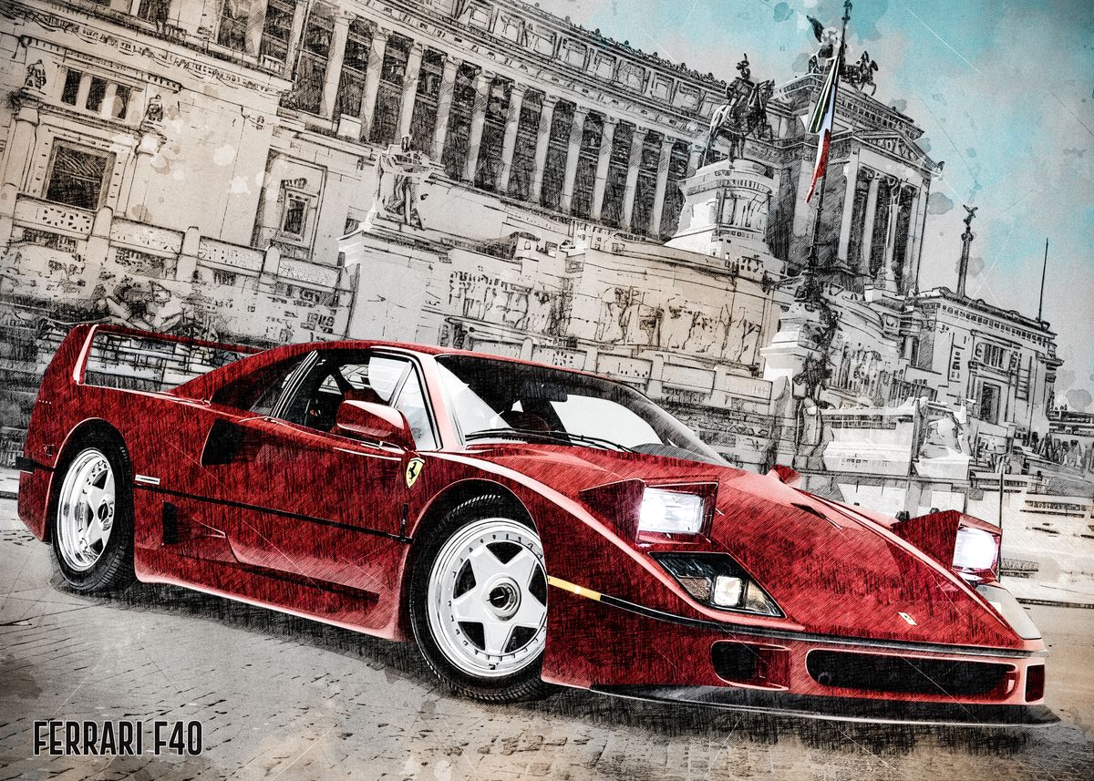 'Ferrari F40 in Rome' Poster, picture, metal print, paint by awesome ...