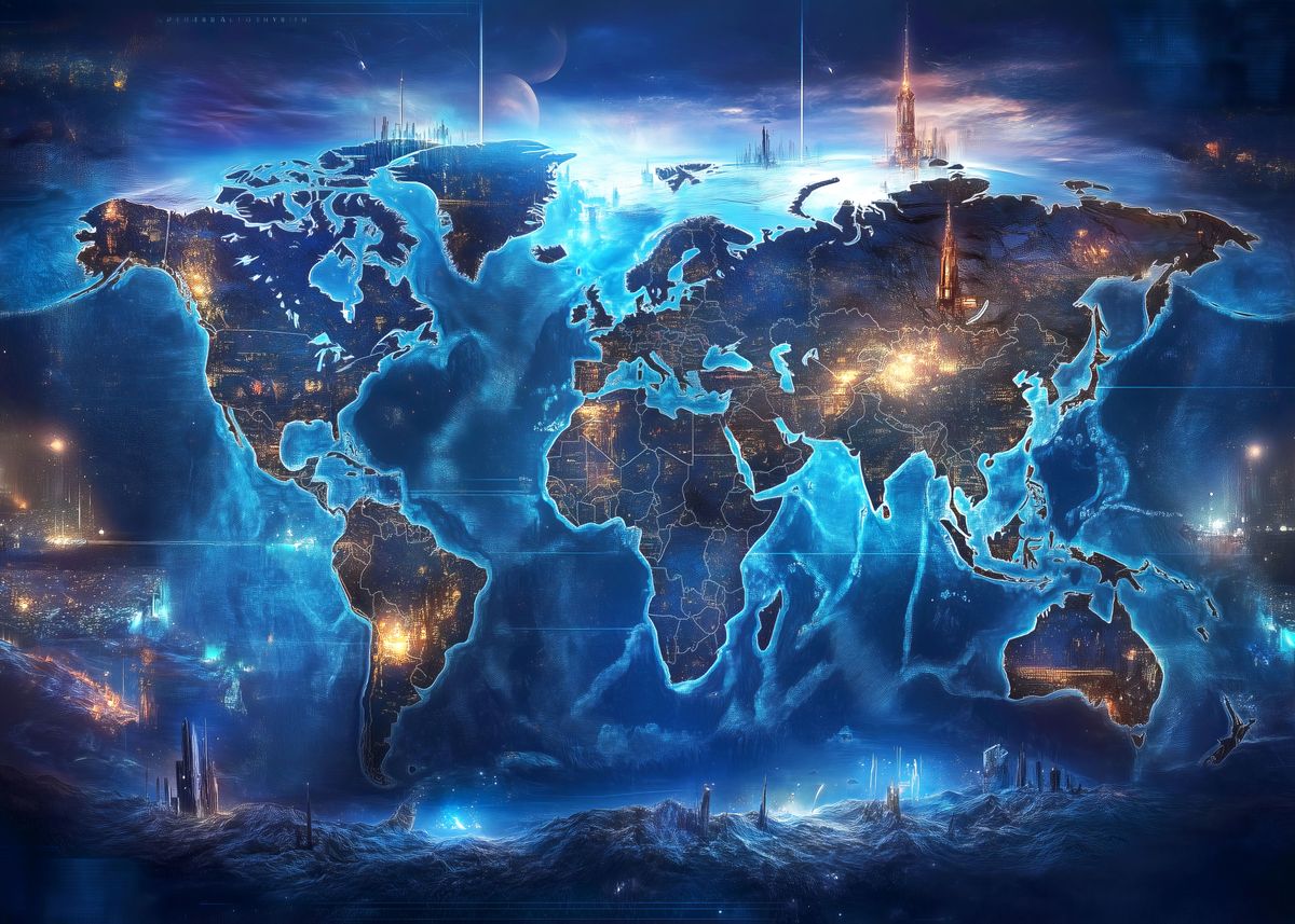 'Futuristic World Map' Poster, picture, metal print, paint by Tommys ...