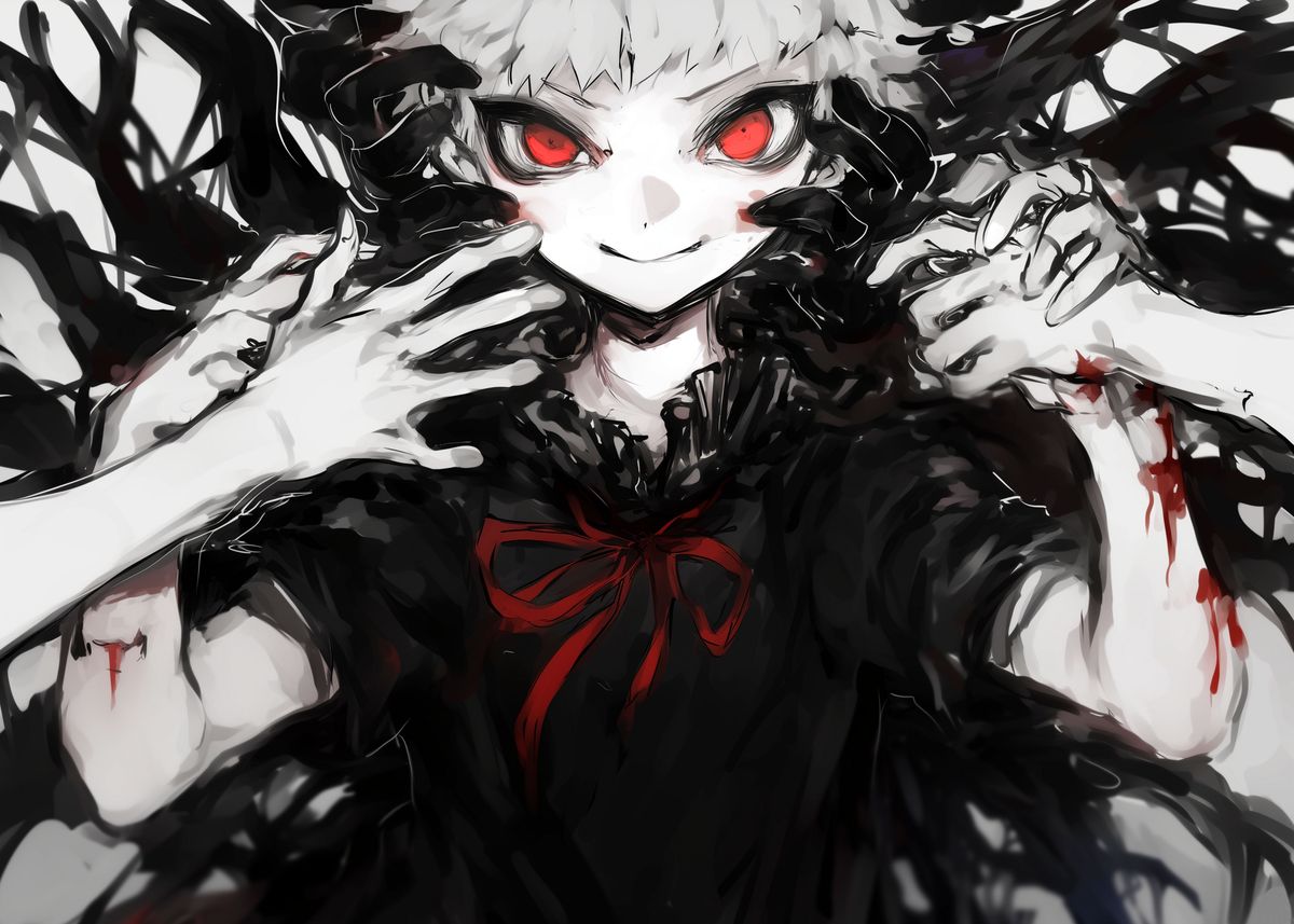 'Anime Girl with Bloody Hands' Poster, picture, metal print, paint by ...