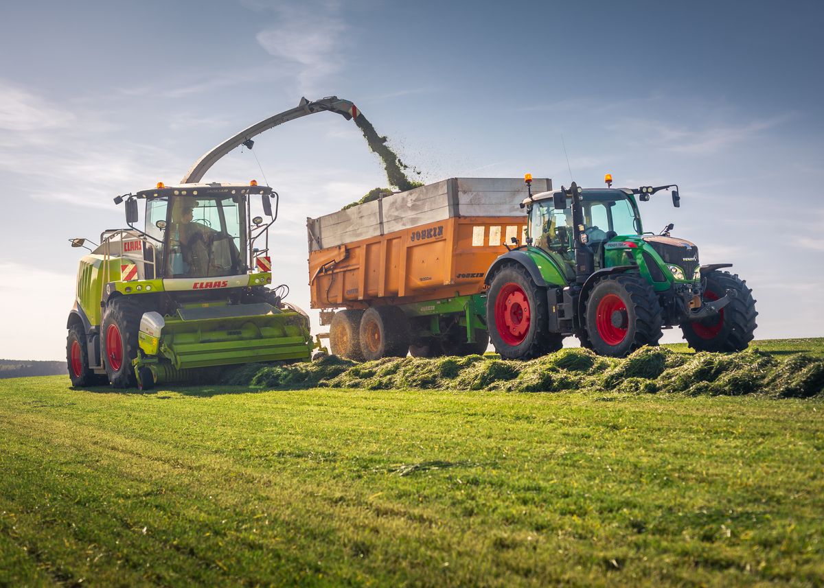 'Grass Silage with Claas Jaguar and Fendt Tractor' Poster, picture ...
