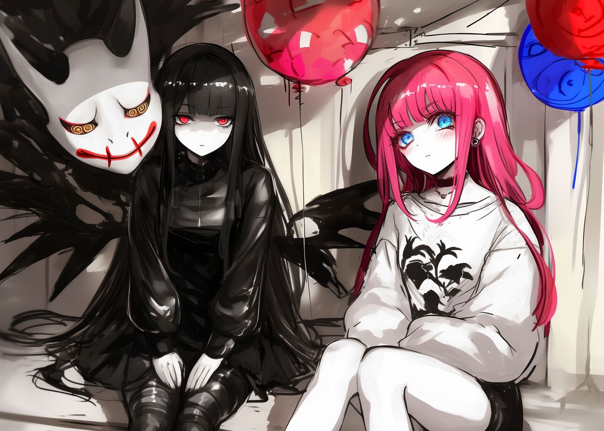 'Anime Girls with Mask' Poster, picture, metal print, paint by Shinryou ...