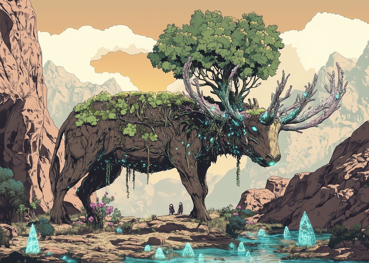 'Tree Deer Creature' Poster, picture, metal print, paint by Luna Echo ...