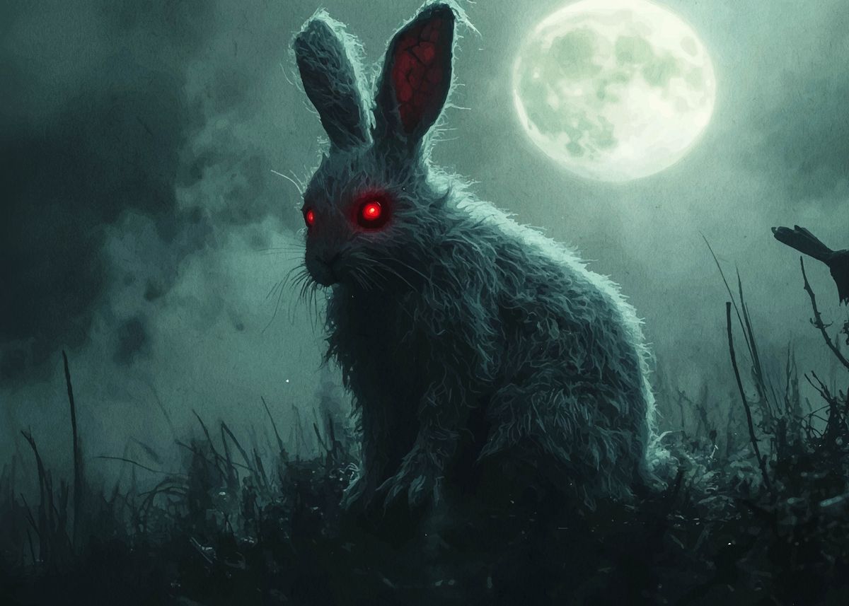 'Creepy Rabbit with Red Eyes' Poster, picture, metal print, paint by ...