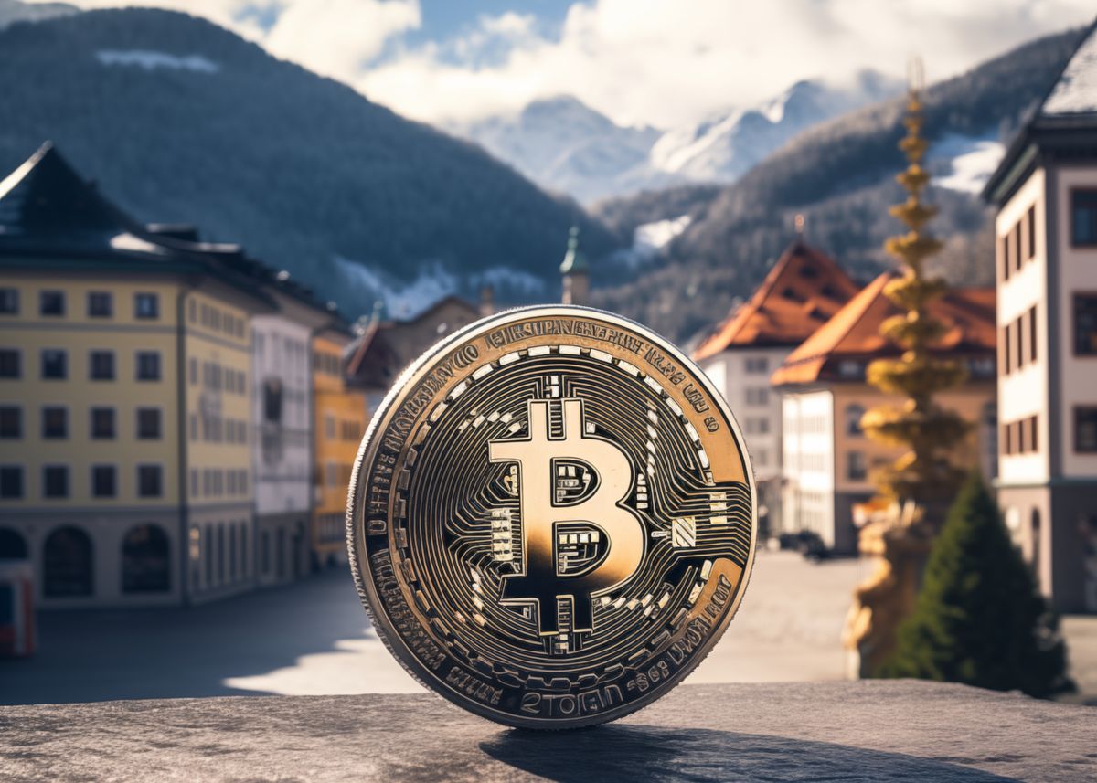 'Bitcoin in European City' Poster, picture, metal print, paint by ...