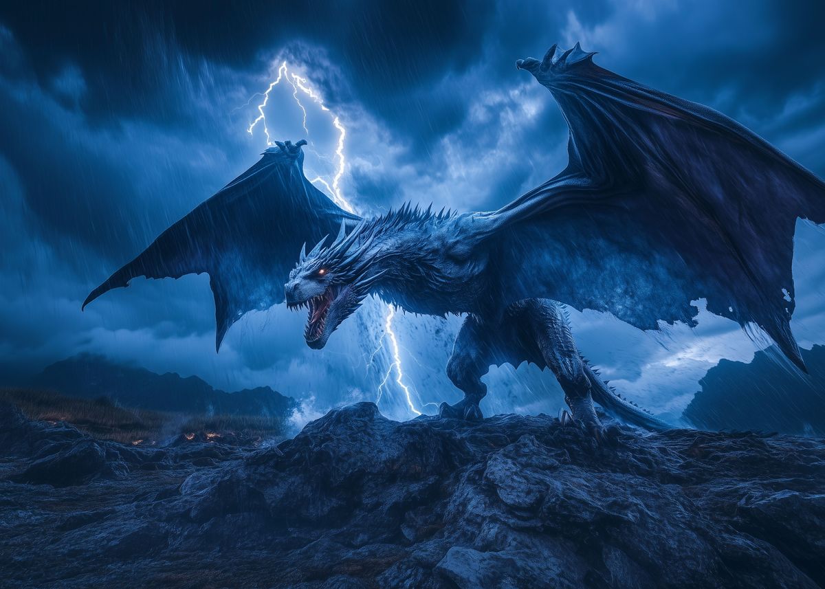 'White Wyvern in Storm' Poster, picture, metal print, paint by Luna ...