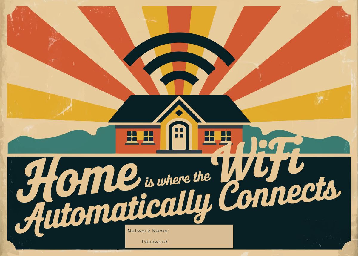 'Home WiFi Retro Poster' Poster, picture, metal print, paint by ...