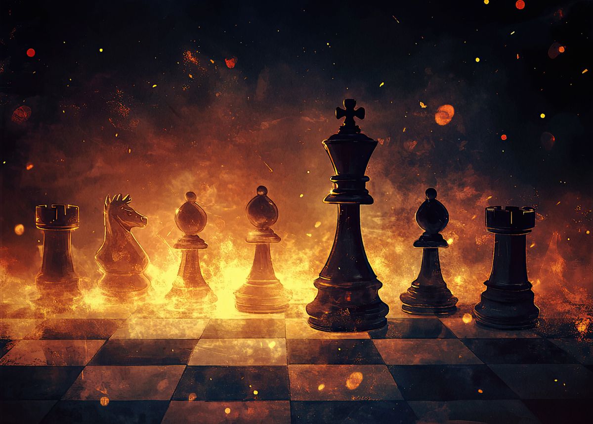 'Chess Pieces in Flames' Poster, picture, metal print, paint by Sannah ...