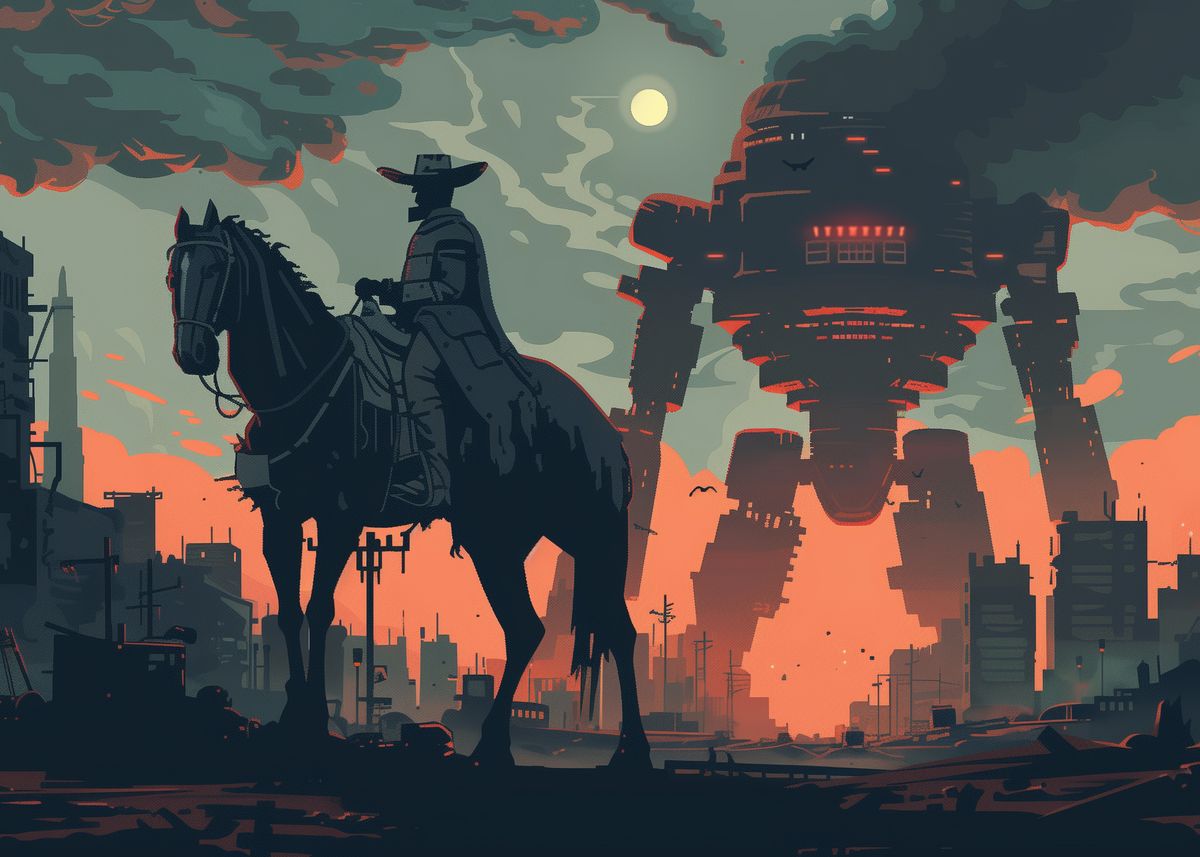 'Cowboy vs. Mech' Poster, picture, metal print, paint by der Mumpitz ...