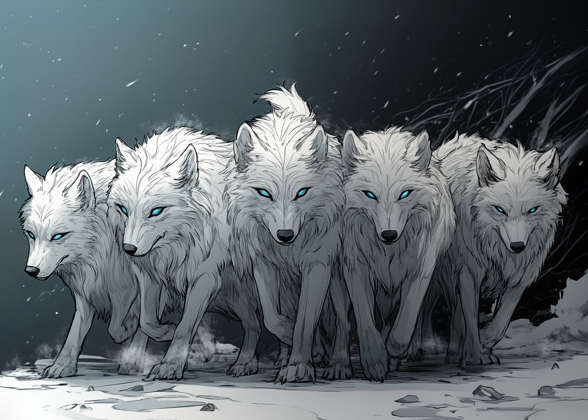 'White Wolves Pack' Poster, picture, metal print, paint by PetsArt ...