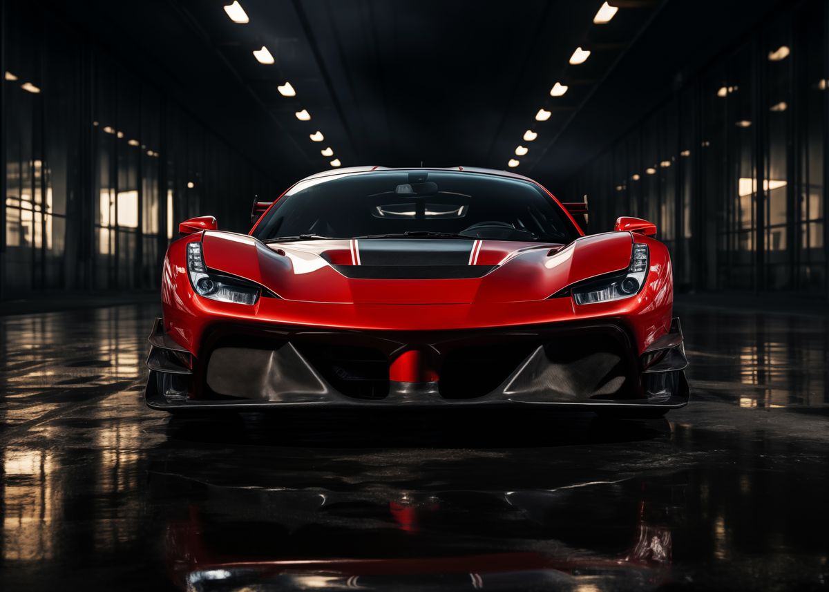 'Red tuned Ferrari supercar' Poster, picture, metal print, paint by ...