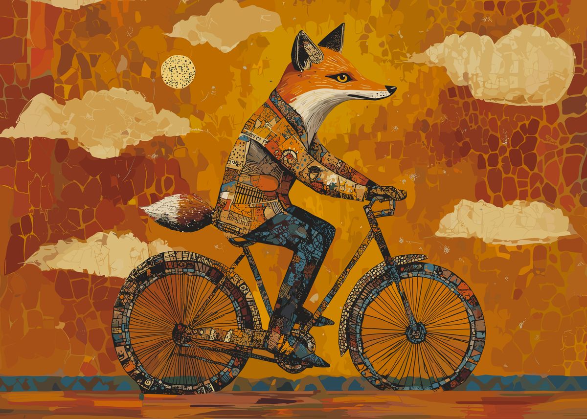 'Fox on a Bicycle' Poster, picture, metal print, paint by Omar Kanan ...