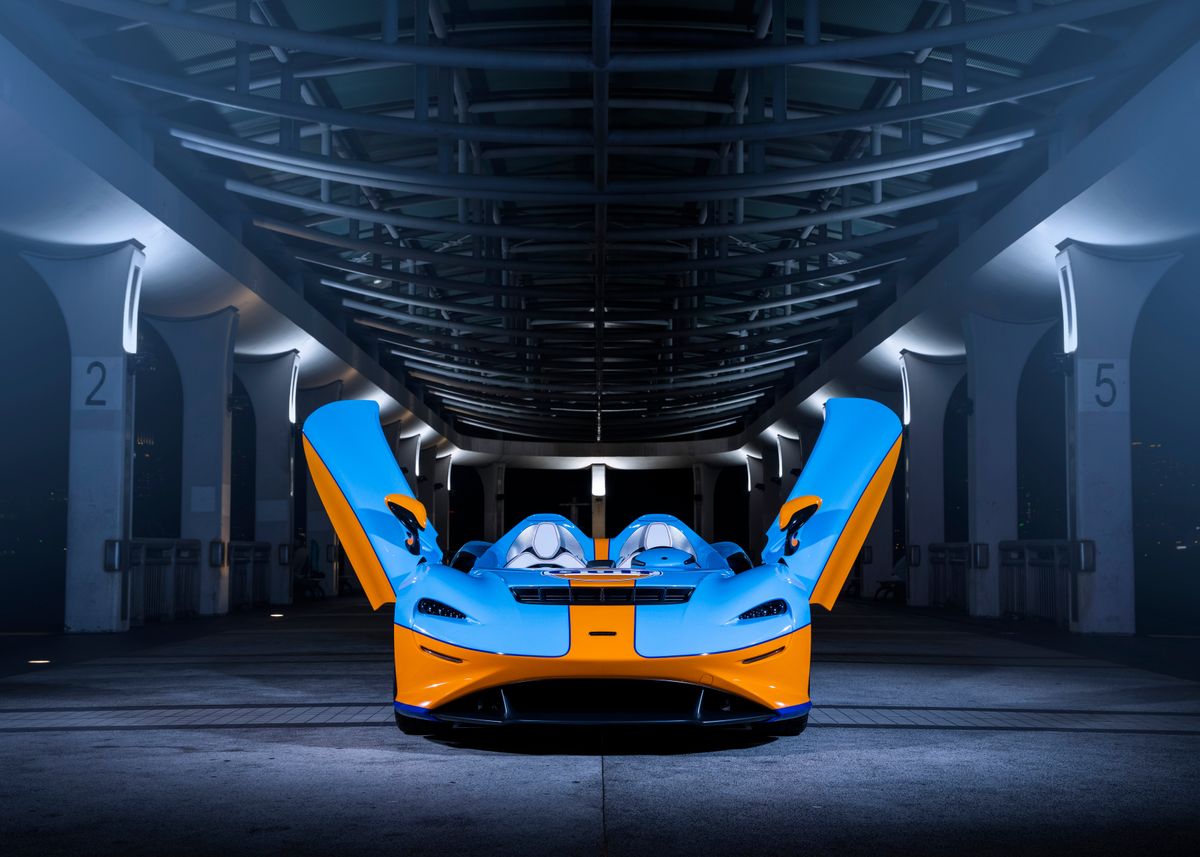 'McLaren Speedtail in Blue and Orange' Poster, picture, metal print ...