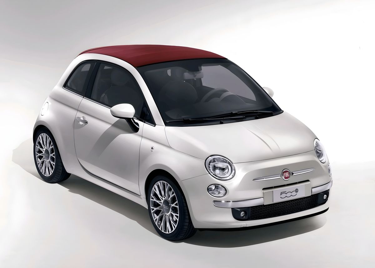 'White Fiat 500C Convertible' Poster, picture, metal print, paint by ...