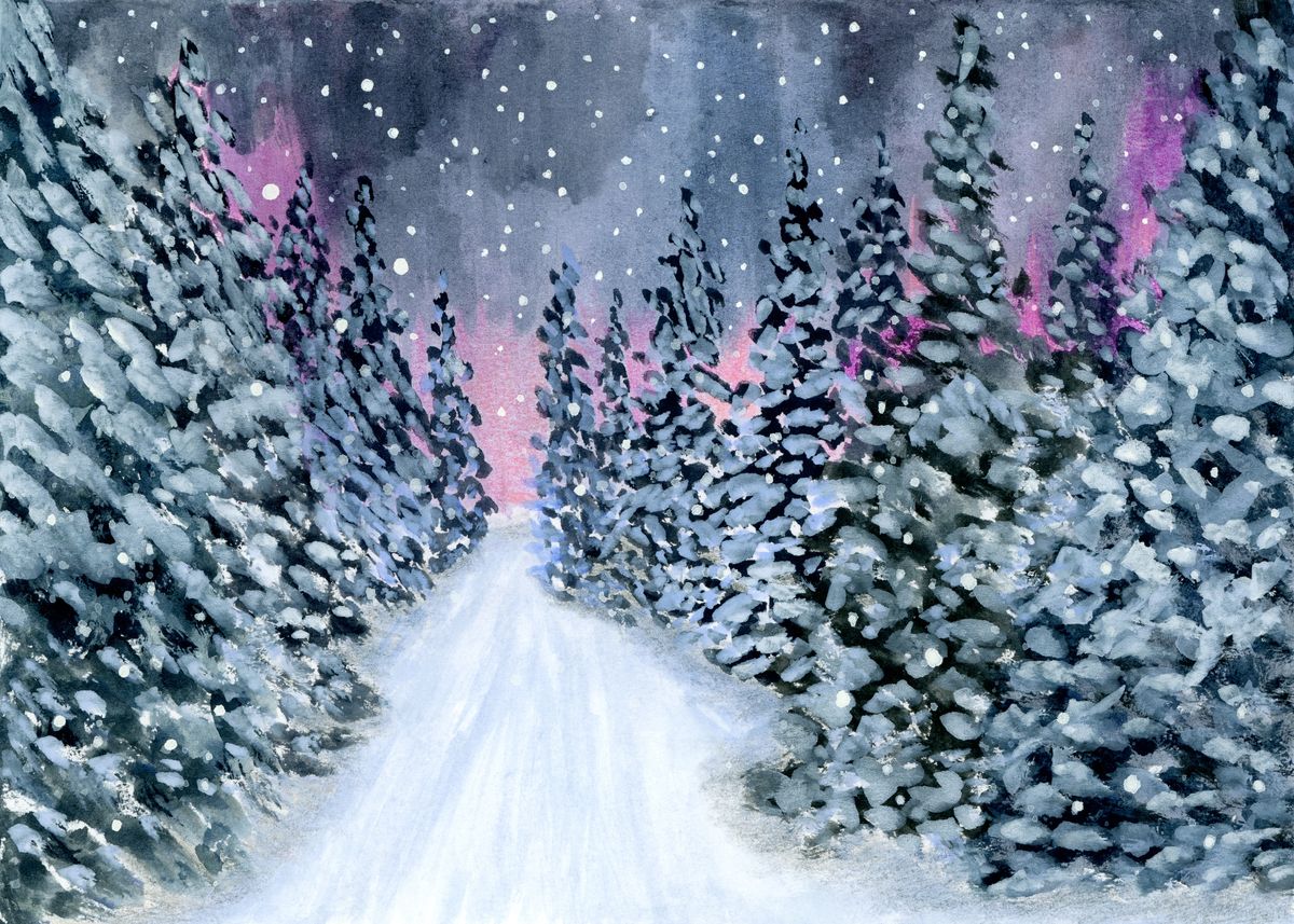 'Snowy Forest Winter Painting' Poster, picture, metal print, paint by ...