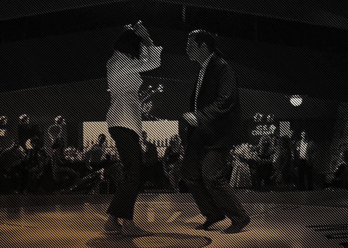 'Silhouette of Two People Dancing' Poster, picture, metal print, paint ...