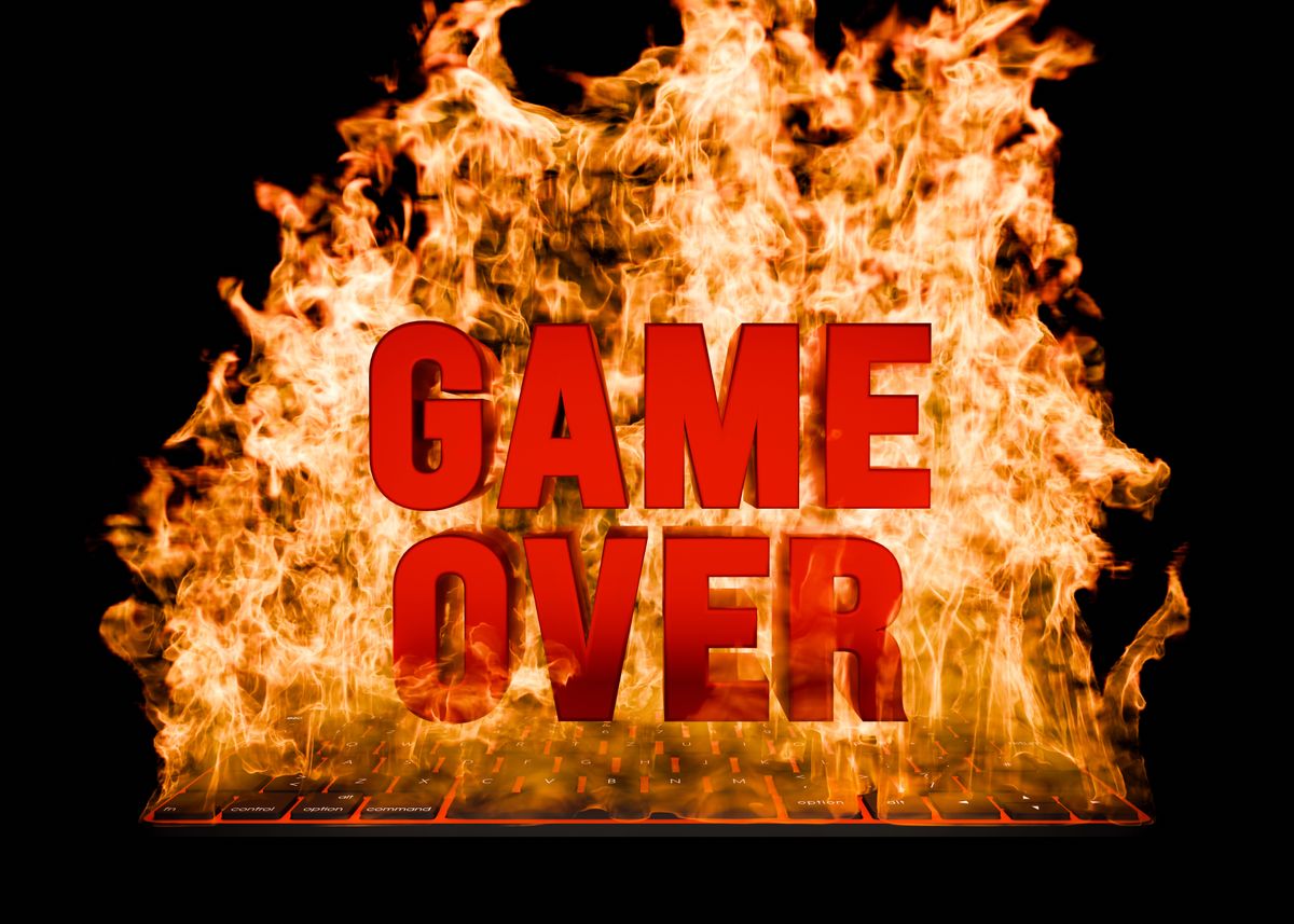 'Game Over - Burning Keyboard On Fire' Poster, picture, metal print ...
