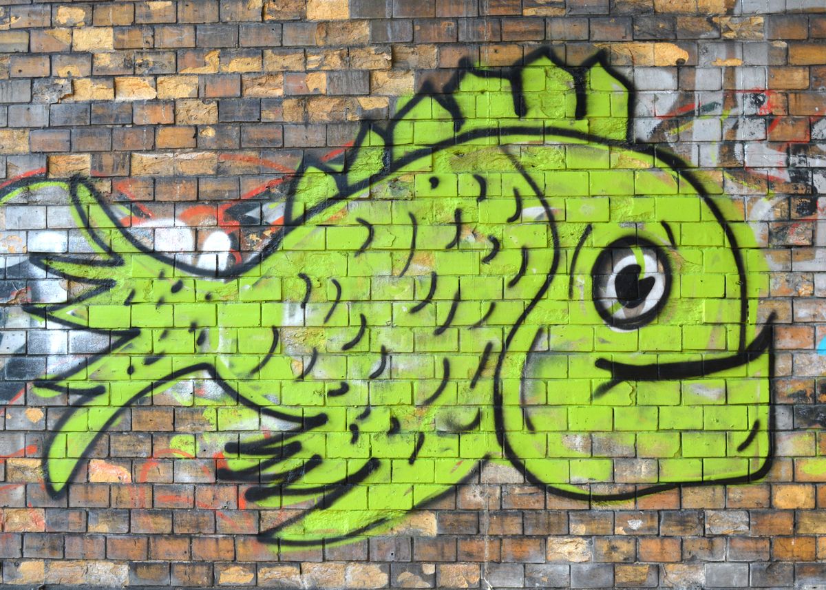 'Green Fish Graffiti Street Art' Poster, picture, metal print, paint by ...