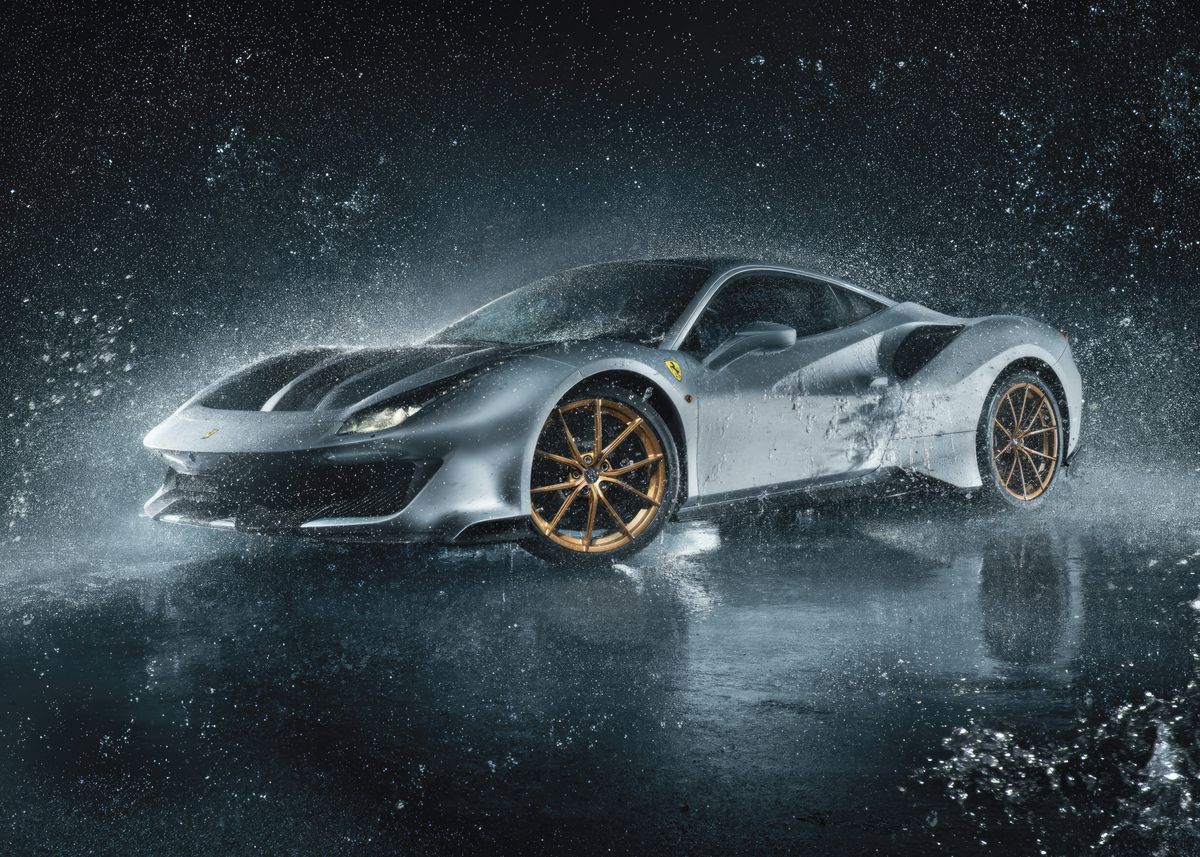 'Silver Ferrari in Rain' Poster, picture, metal print, paint by ALCN ...