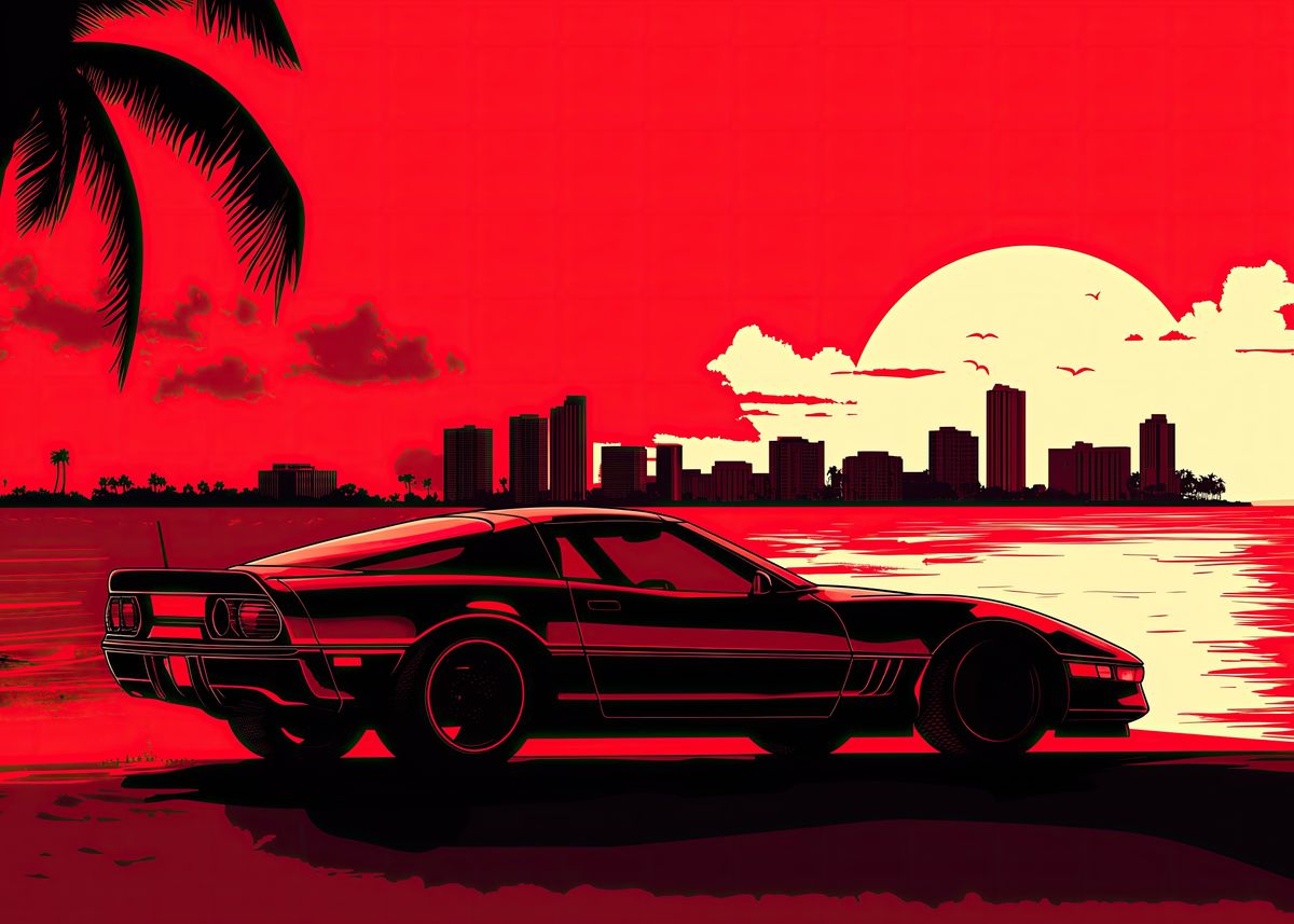 'Miami Vice Sunset' Poster, picture, metal print, paint by Wall Harmonic | Displate