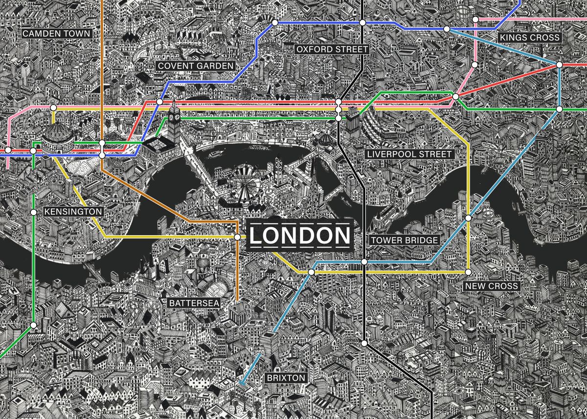 'London Underground Map Art' Poster, picture, metal print, paint by ...