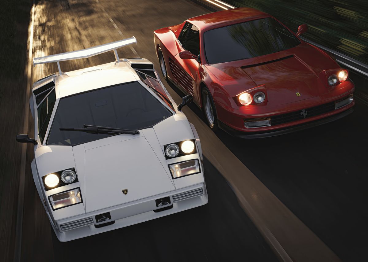 'Lamborghini Countach & Ferrari Testarossa' Poster, picture, metal ...