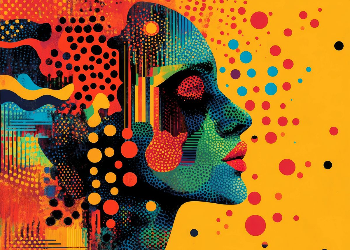 'Abstract Portrait with Dots' Poster, picture, metal print, paint by ...