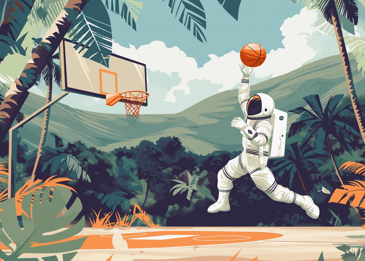 'Astronaut Basketball Dunk' Poster, picture, metal print, paint by ...