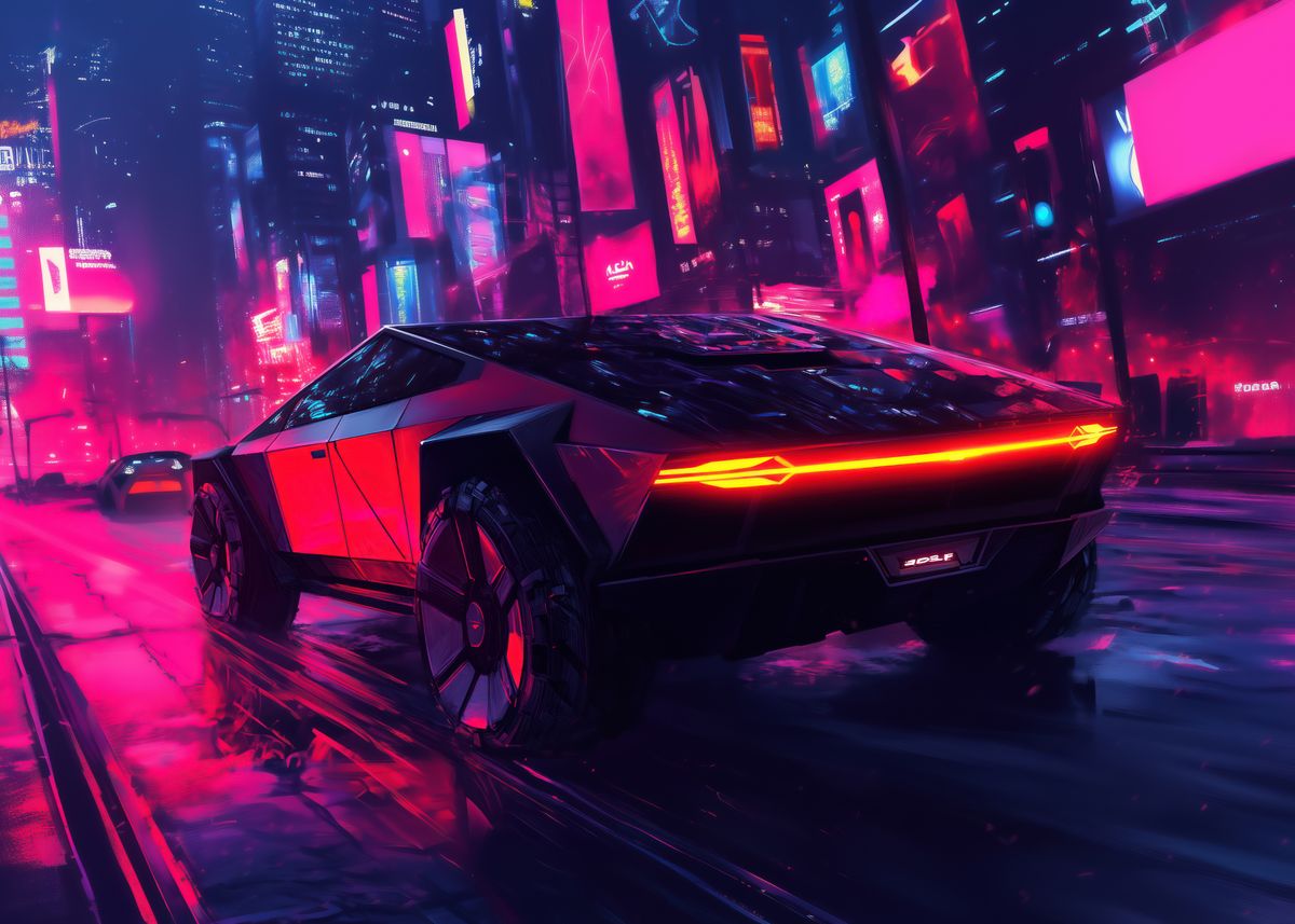 'Cyberpunk Cybertruck Poster' Poster, picture, metal print, paint by ...
