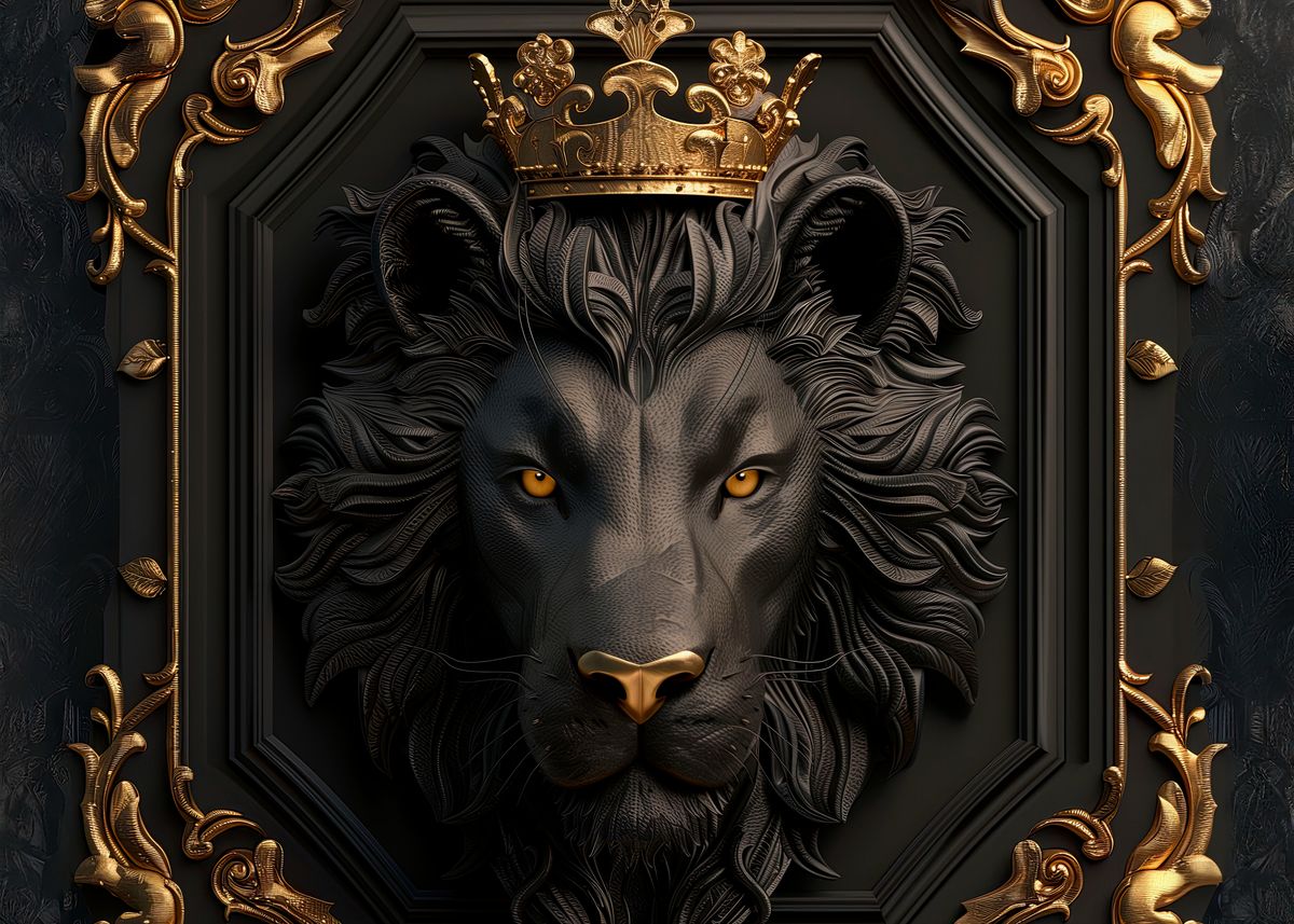 'Black Lion with Gold Crown' Poster, picture, metal print, paint by ...