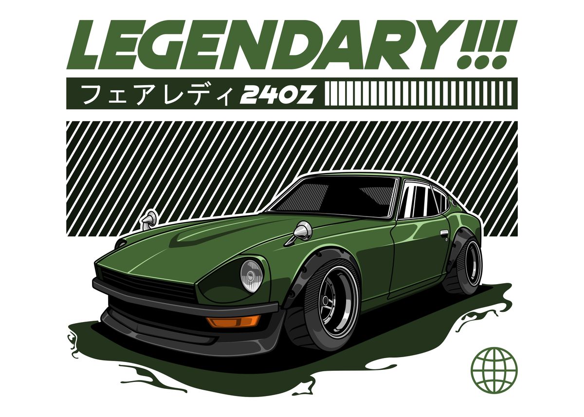 'Nissan Datsun 240Z Fairlady Z Green Army' Poster, picture, metal print ...