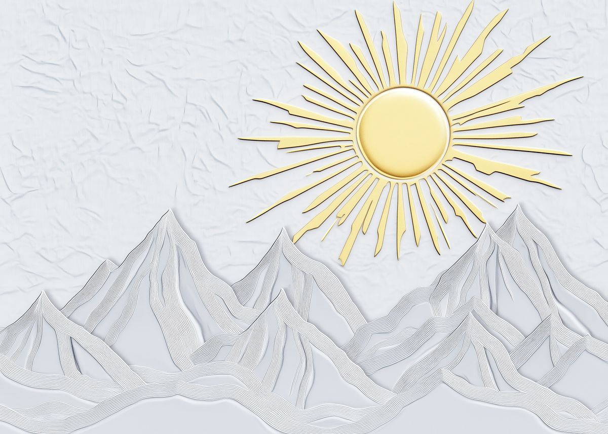 'Golden Sun Over Mountains' Poster, picture, metal print, paint by ...
