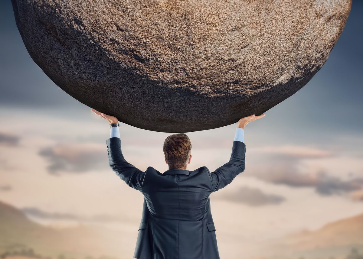 'Businessman Lifting Boulder' Poster, picture, metal print, paint by ...