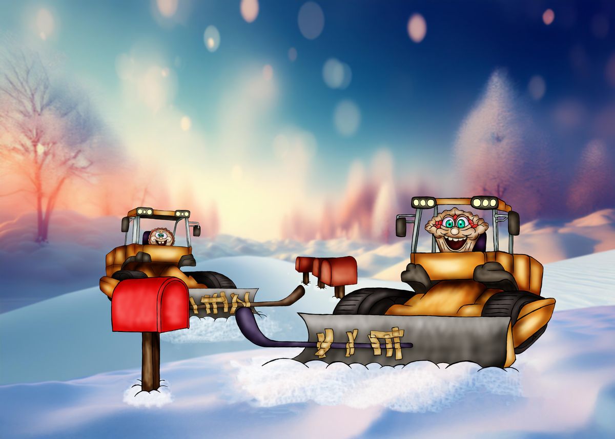 'Snowplow Mailbox Hockey Fun' Poster, picture, metal print, paint by ...