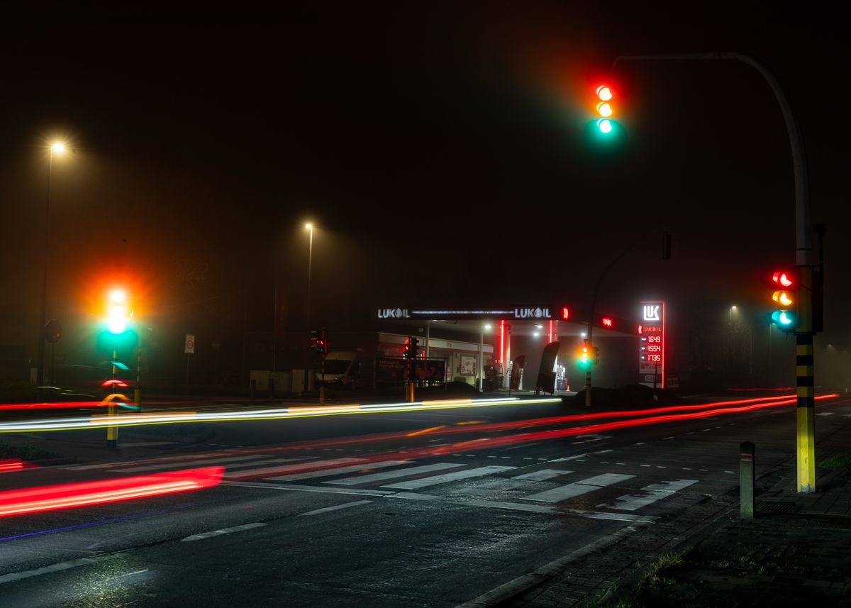 'Nighttime Traffic Lights' Poster, picture, metal print, paint by Simon ...