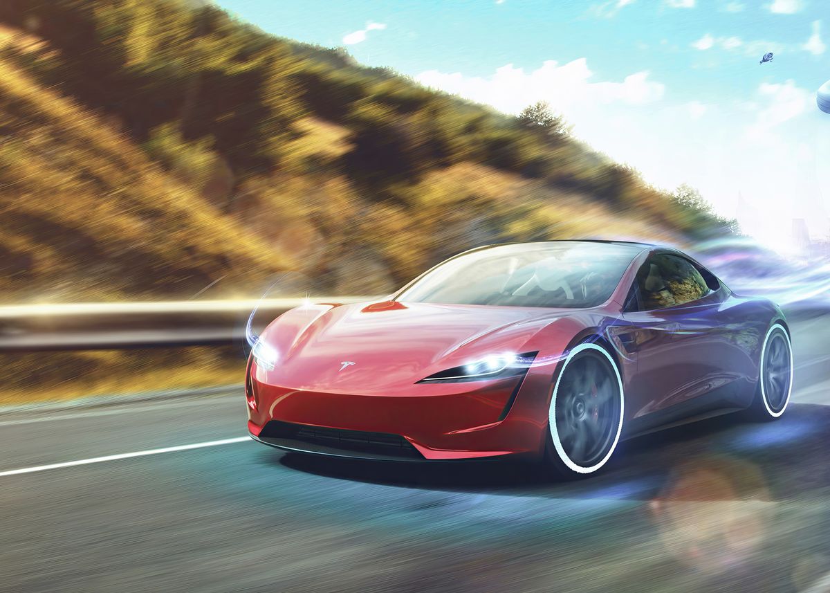 'Red Tesla Roadster' Poster, picture, metal print, paint by ALCN | Displate