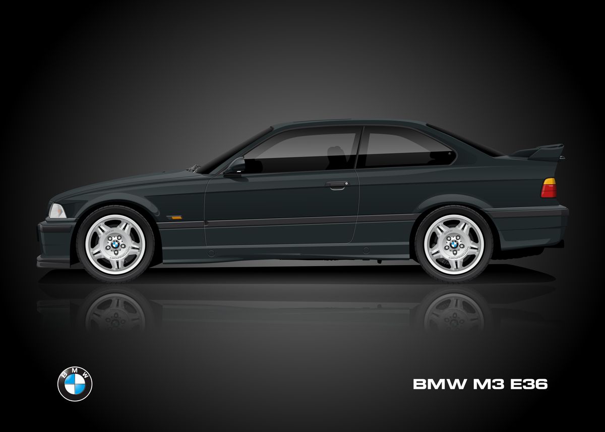 'BMW M3 E36 Side View' Poster, picture, metal print, paint by ...