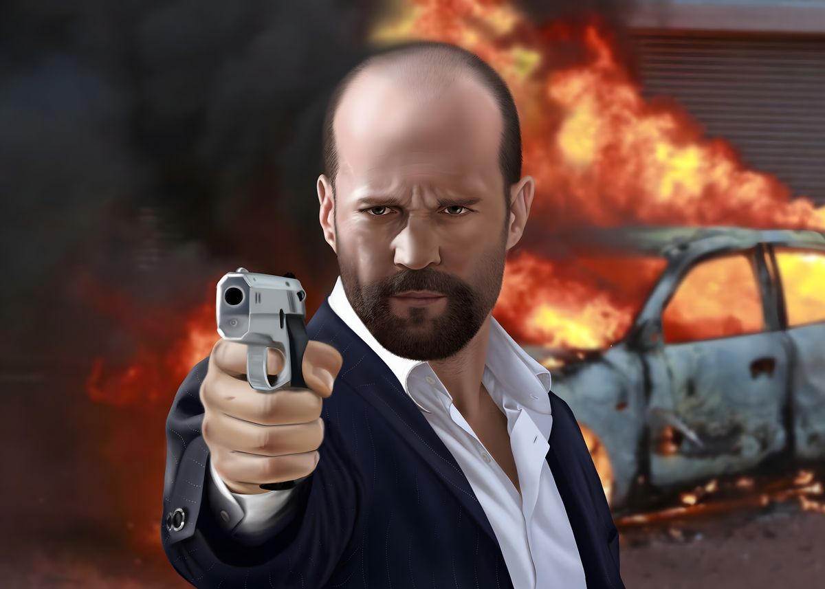 'Man with Gun in Front of Fire Jason Statham' Poster, picture, metal ...
