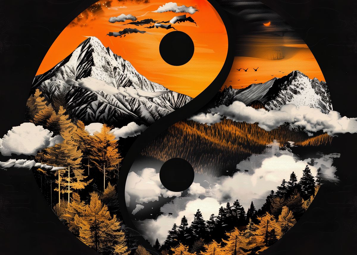 'Yin Yang Mountain Landscape' Poster, picture, metal print, paint by ...