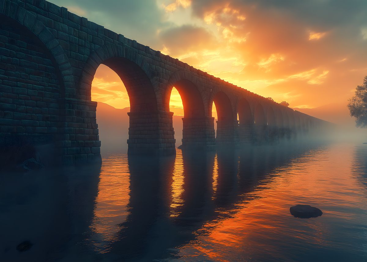 'Roman Aqueduct Stone Bridge Sunset' Poster, picture, metal print ...